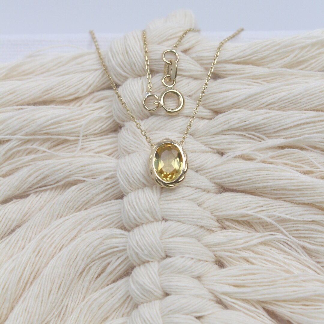 Yellow Topaz Necklace 14k Gold Oval Yellow Topaz Pendant Vintage ...