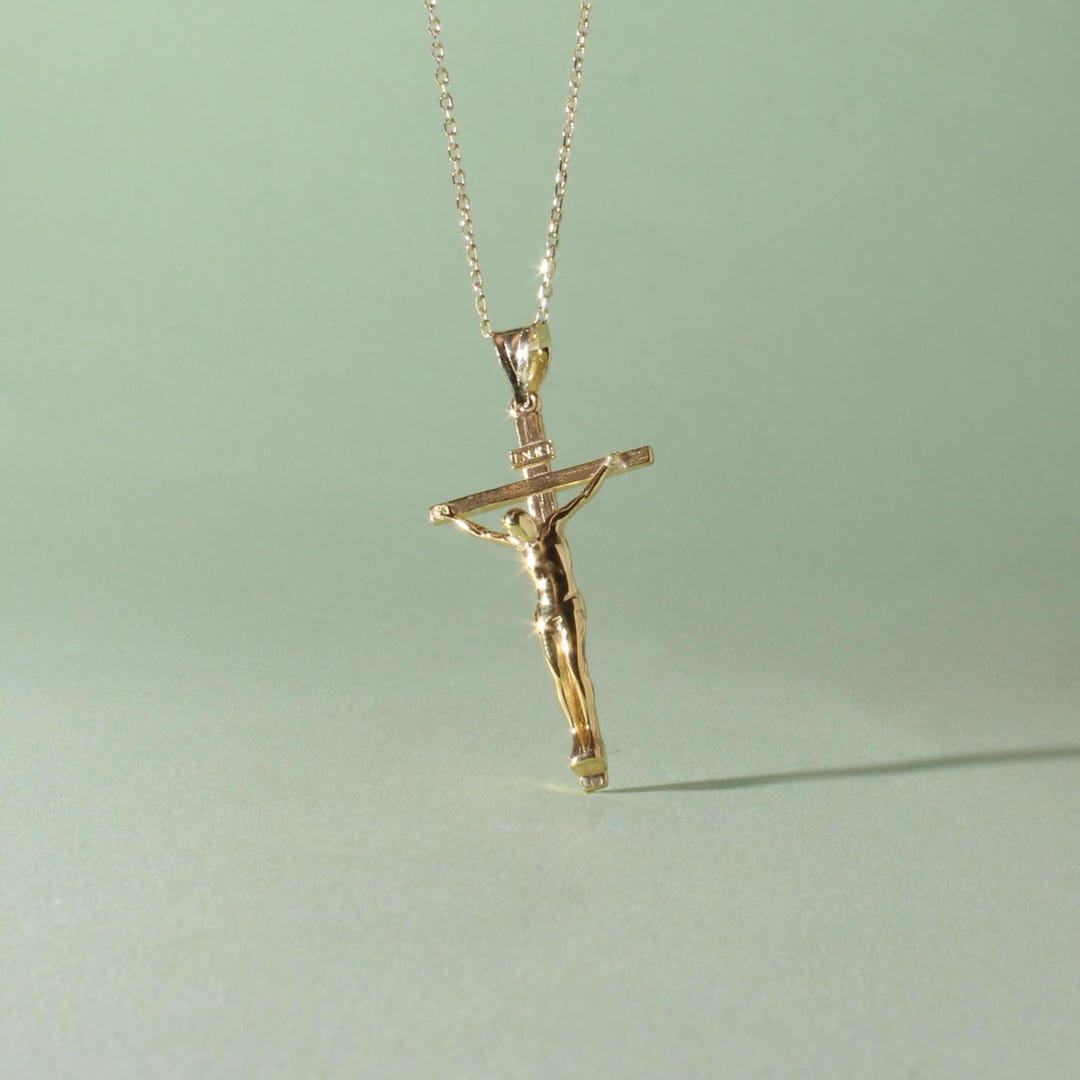 Dainty 14k Solid Gold INRI Crucifix Pendant: Christian Necklace ...