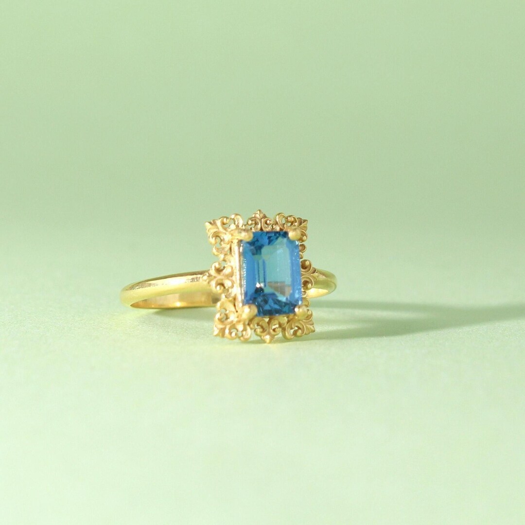 14K Solid Gold London Blue Topaz Ring: Oval Solitaire Birthstone - Etsy