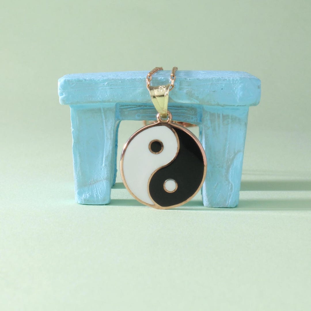 Ying Yang Pendant Solid Gold Ying Yang Necklace 14k Rose Gold and Color ...