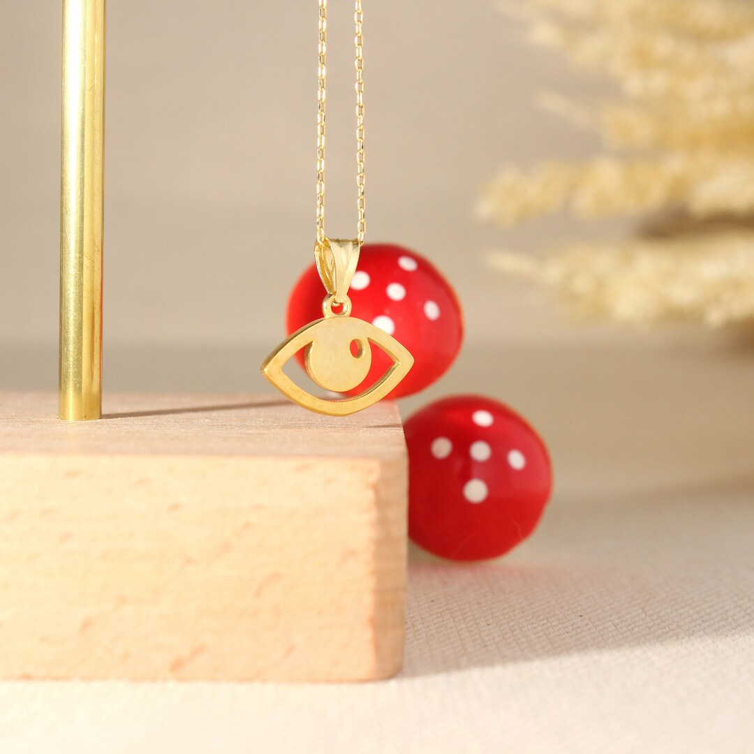 14k Gold Eye Pendant Solid Gold Evil Eye Necklace Pretty Solid Gold ...