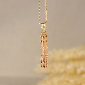 Elegant 14k Solid Gold Vintage-inspired Vertical Pendant Necklace ...