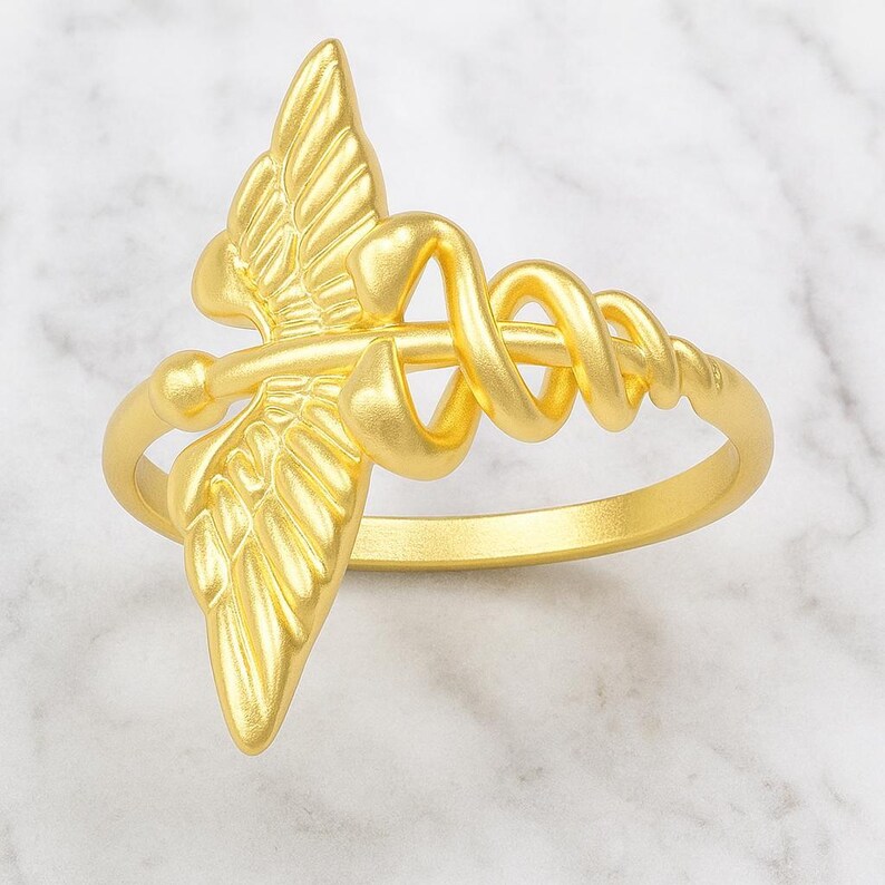 Elegant Gold Caduceus Ring: Handmade Medical Symbol Jewelry for ...
