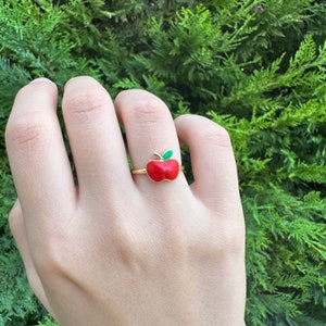 Apple Ring 14k Gold Red Apple Ring Enamel Jewelry Solid Gold Jewelry ...