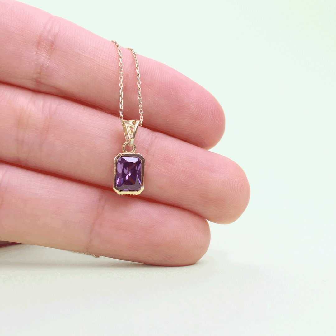 Gold Amethyst Necklace: 14k Solid Gold Emerald Cut Pendant - Etsy