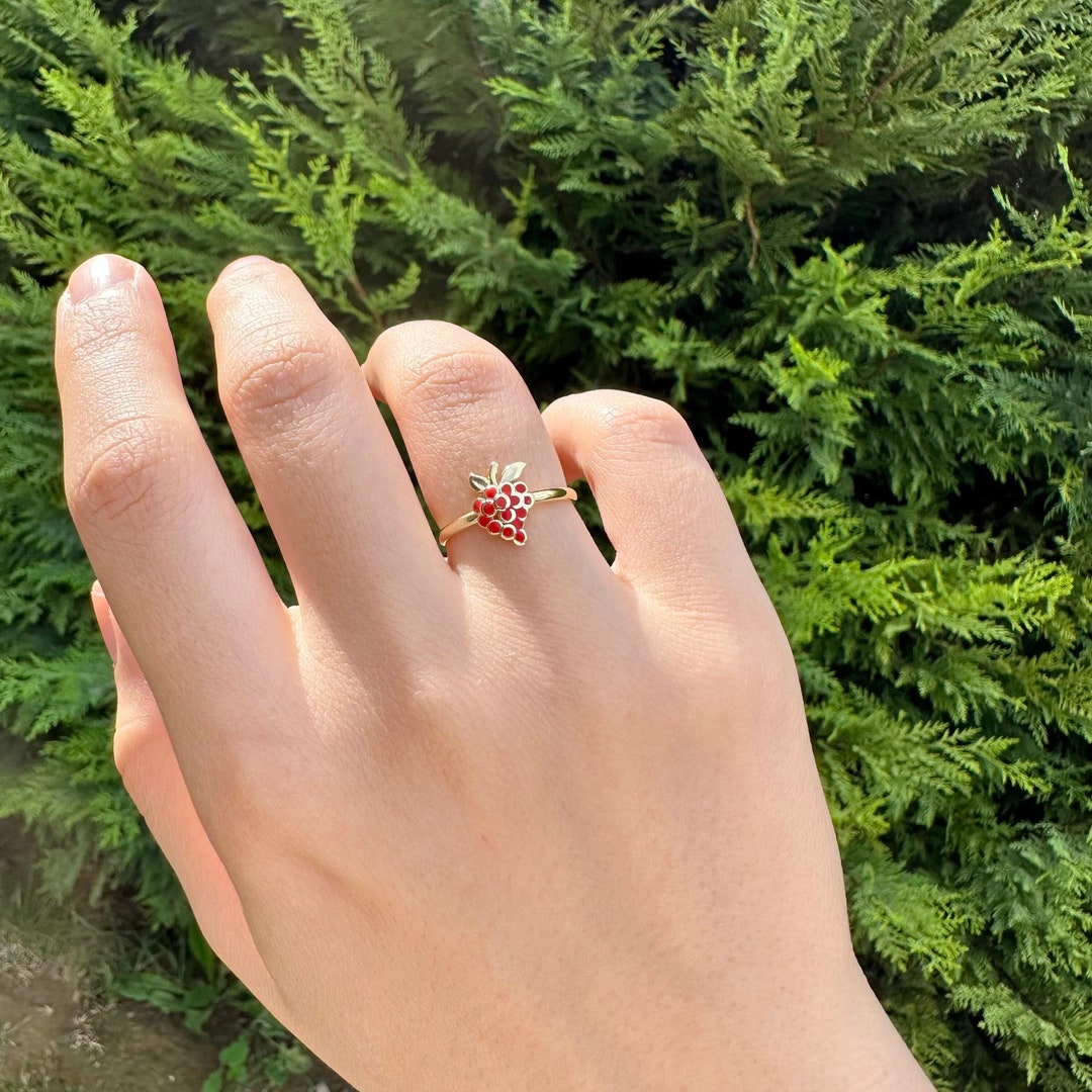 Elegant 10k-18k Gold Grape Cluster Ring With Red Enamel - Perfect Gift ...