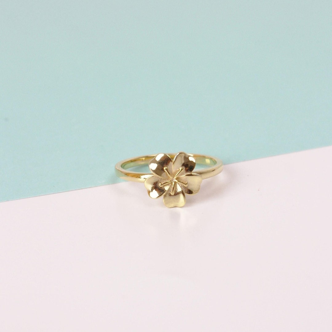 10k Plumeria Ring Genuine Gold Flower Ring 10k Gold Leaf Ring 14k Solid ...