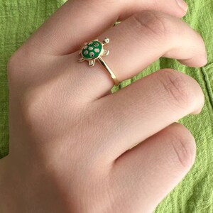 Gold Turtle Ring Tortoise Ring Green Enamel Ring Silver Turtle Ring ...