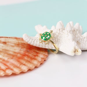 Gold Turtle Ring Tortoise Ring Green Enamel Ring Silver Turtle Ring ...