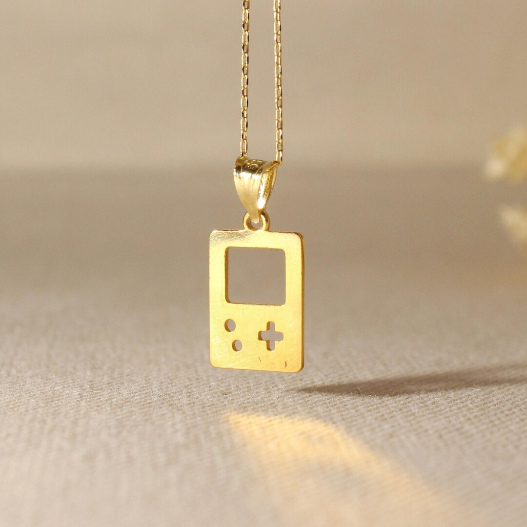 14k Solid Gold Arcade Pendant Necklace - Gamer Jewelry - Etsy