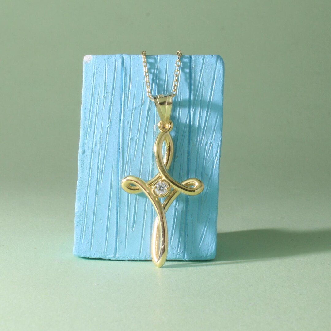 Gold Cross Necklace Pipe Cross Pendant Pretty Crucifix Necklace 14k ...