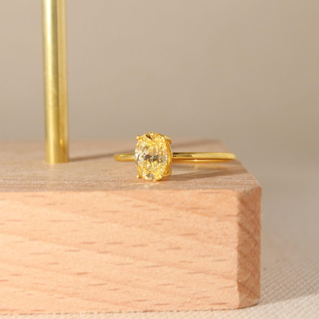 10k Gold Yellow Lab Diamond Ring Solitaire Engagement Canary Gemstone ...