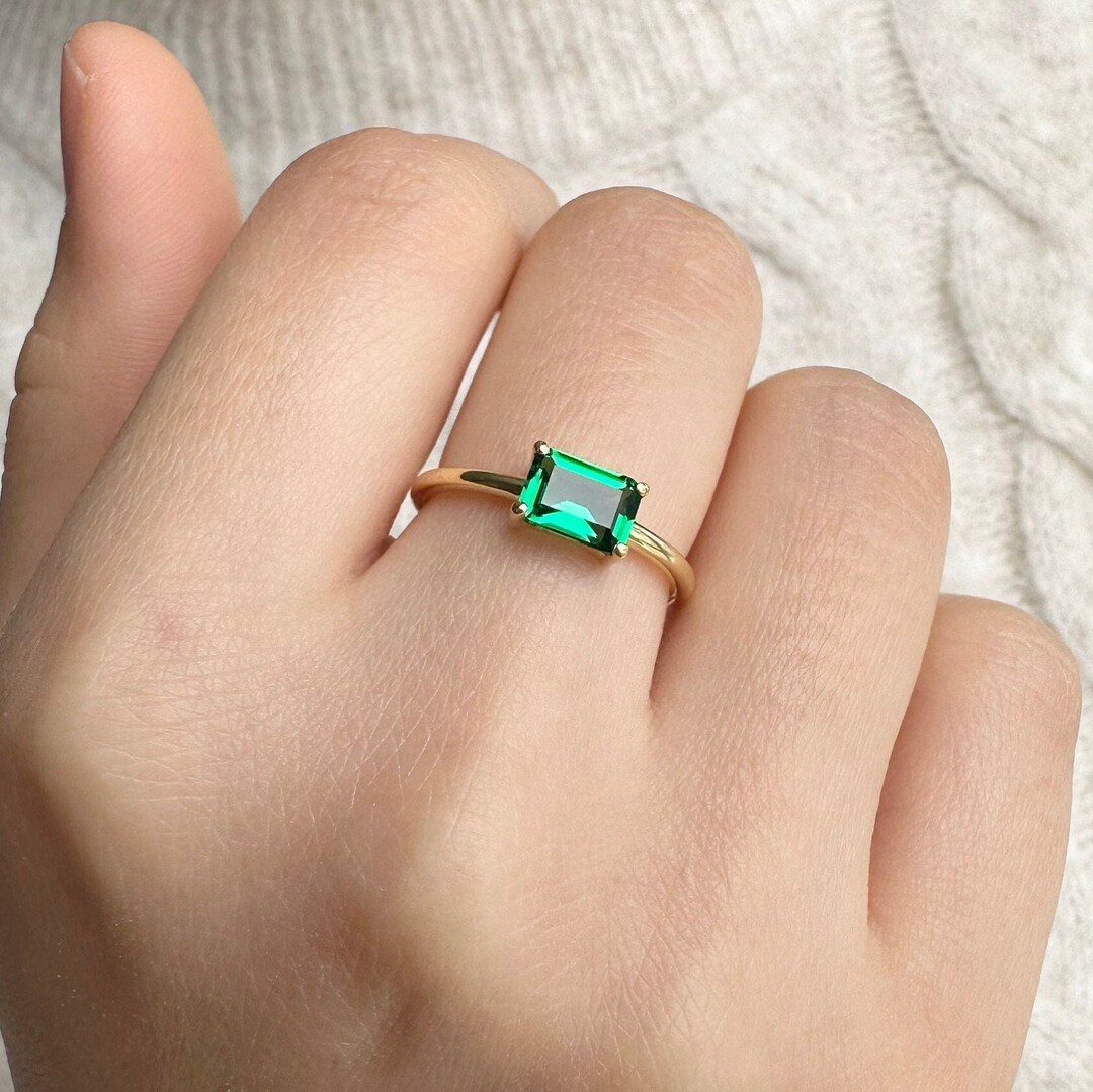 Gold Emerald Ring 14k Gold Baguette Emerald Ring Emerald Ring 18k Gold Silver Emerald Ring 18k ...