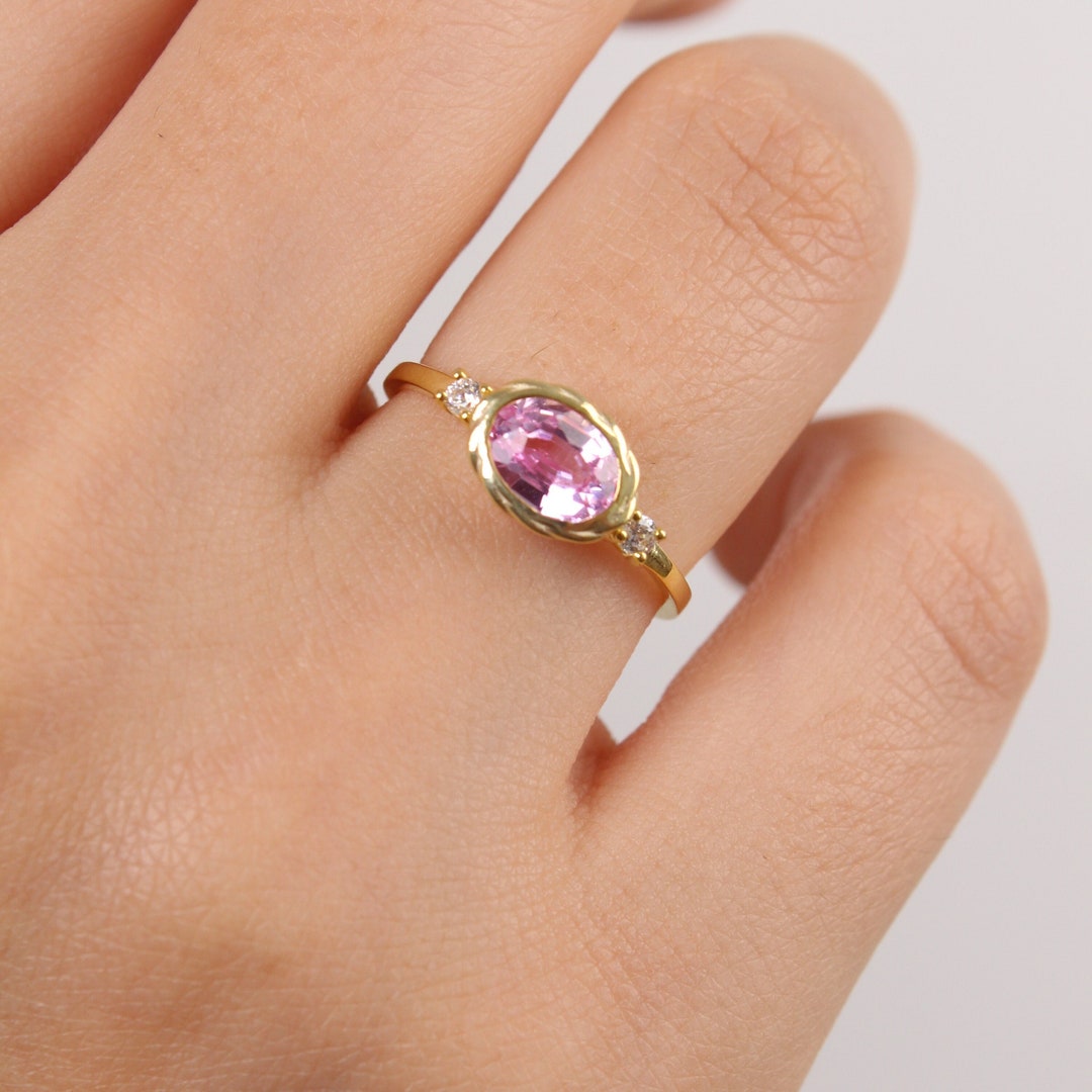 Gold Pink Sapphire Ring Gold Oval Sapphire Ring Pink Natural Gemstone ...