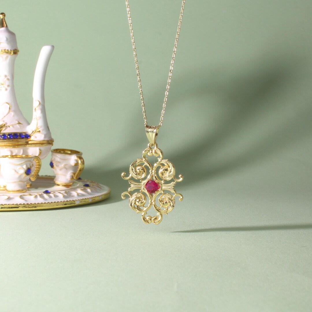 Vintage 14k Gold Ruby Necklace Elegant Birthstone Pendant for Birthday ...