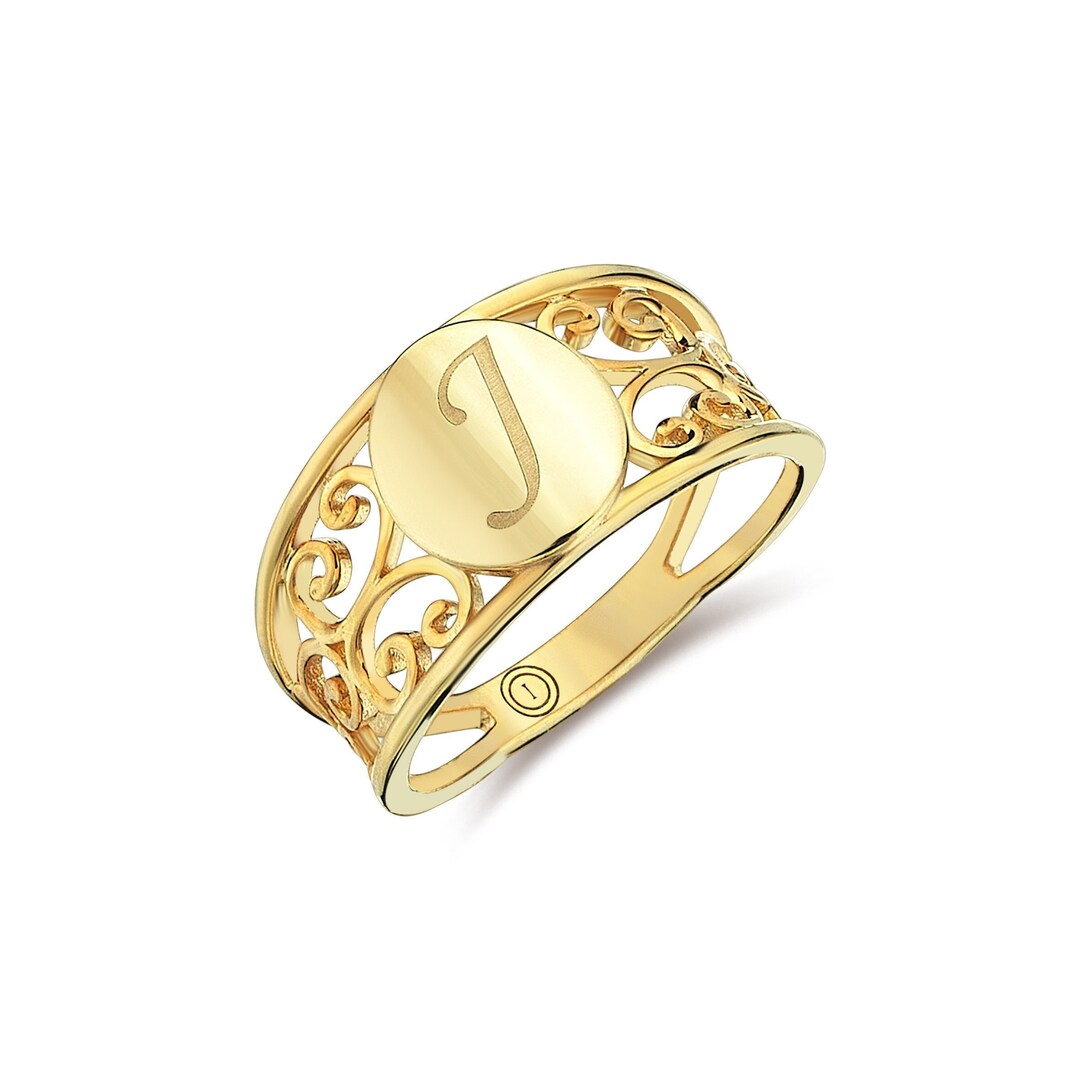 10k Name Ring Gold Signet Custom Solid Gold Ring Gold 10k Gold Thumb ...