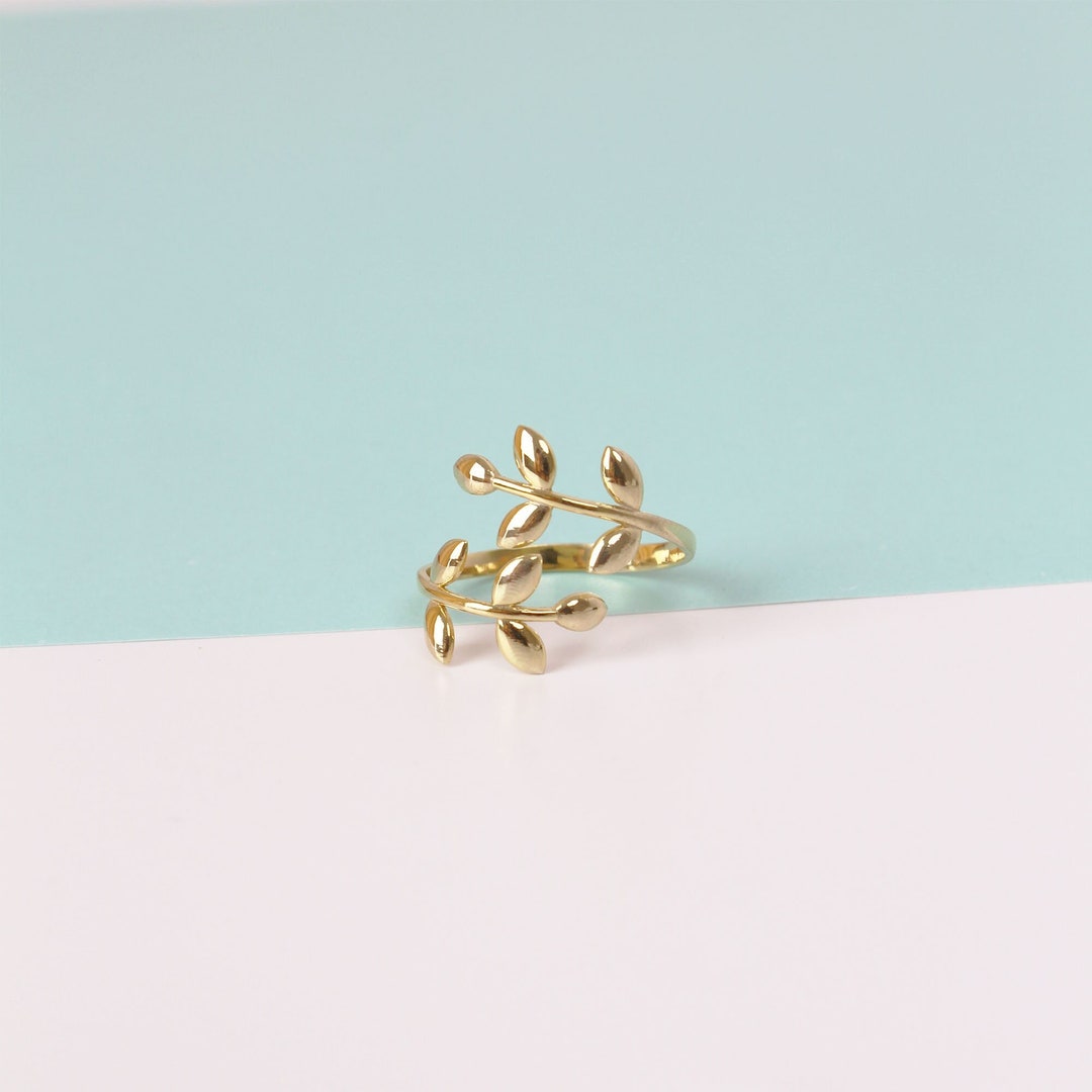 14k Gold Leaves Ring Gold Leaf Ring Solid Gold Ring Layering Ring Vine ...