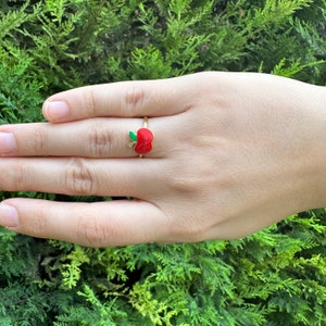 Apple Ring 14k Gold Red Apple Ring Enamel Jewelry Solid Gold Jewelry ...