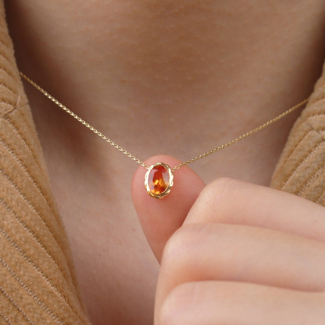 Genuine Topaz Necklace Orange November Stone Pendant Vintage Birthstone ...