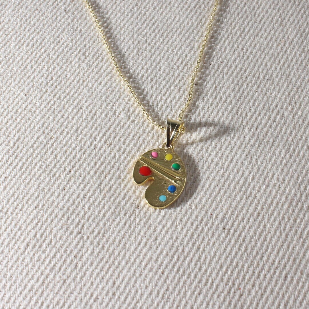 14k Solid Gold Art Palette Necklace | Minimal Artist Gift | Enamel Charm Pendant - Etsy
