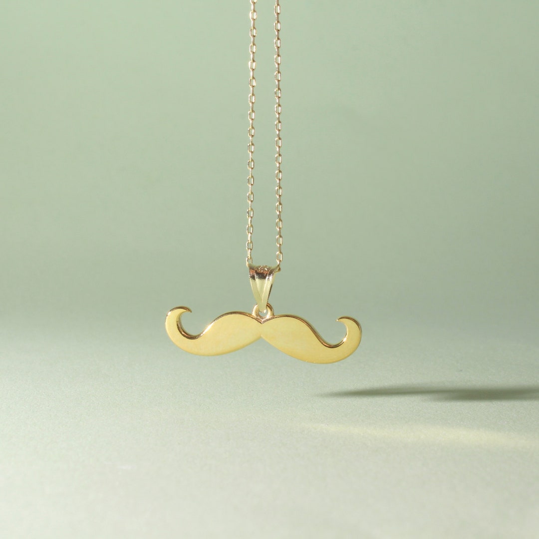 Gold Moustache Necklace Gold Mustache Pendant 14k Solid Gold Necklace ...