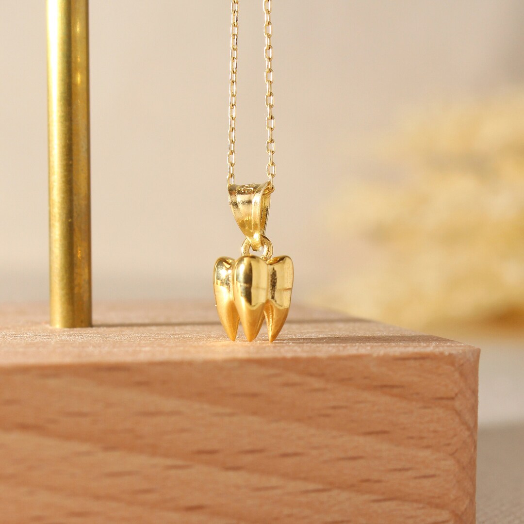 Dainty 14k Solid Gold Tooth Necklace - Unique Dental Charm for Dentist ...