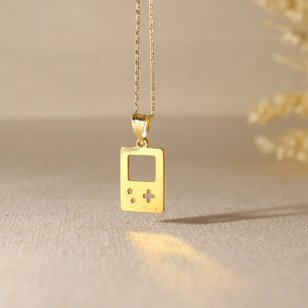 Gold Arcade Necklace Dainty Gamer Necklace Gold 14k Solid Gold Pendant ...