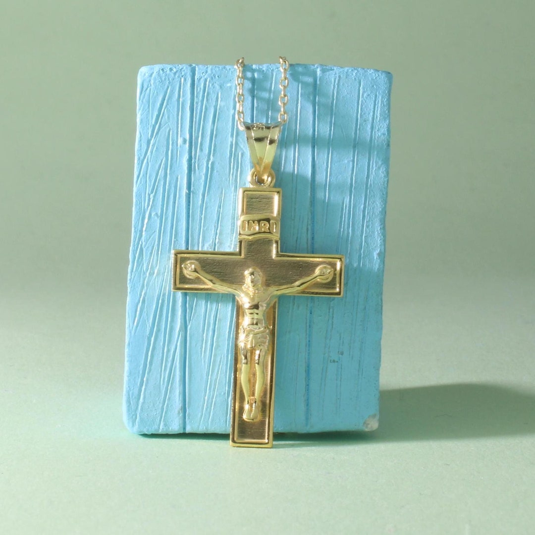 Elegant 14K Solid Gold Jesus Cross Pendant Necklace - Christian Jewelry ...