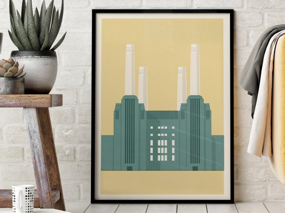 Battersea Power Station Print London Travel Poster yellow / - Etsy UK