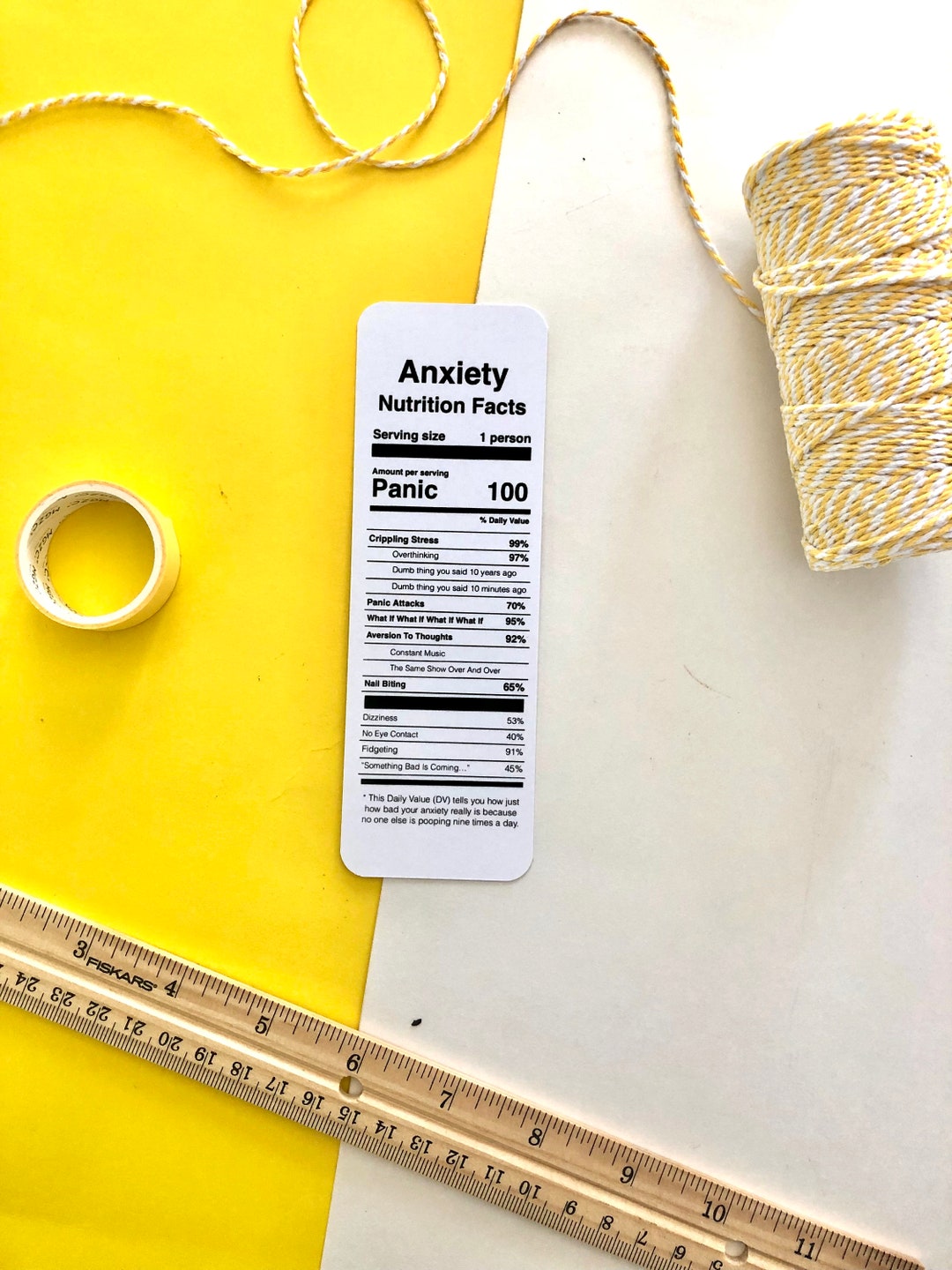 B-GRADE Anxiety Nutrition Facts Bookmark Bookmarks Funny - Etsy