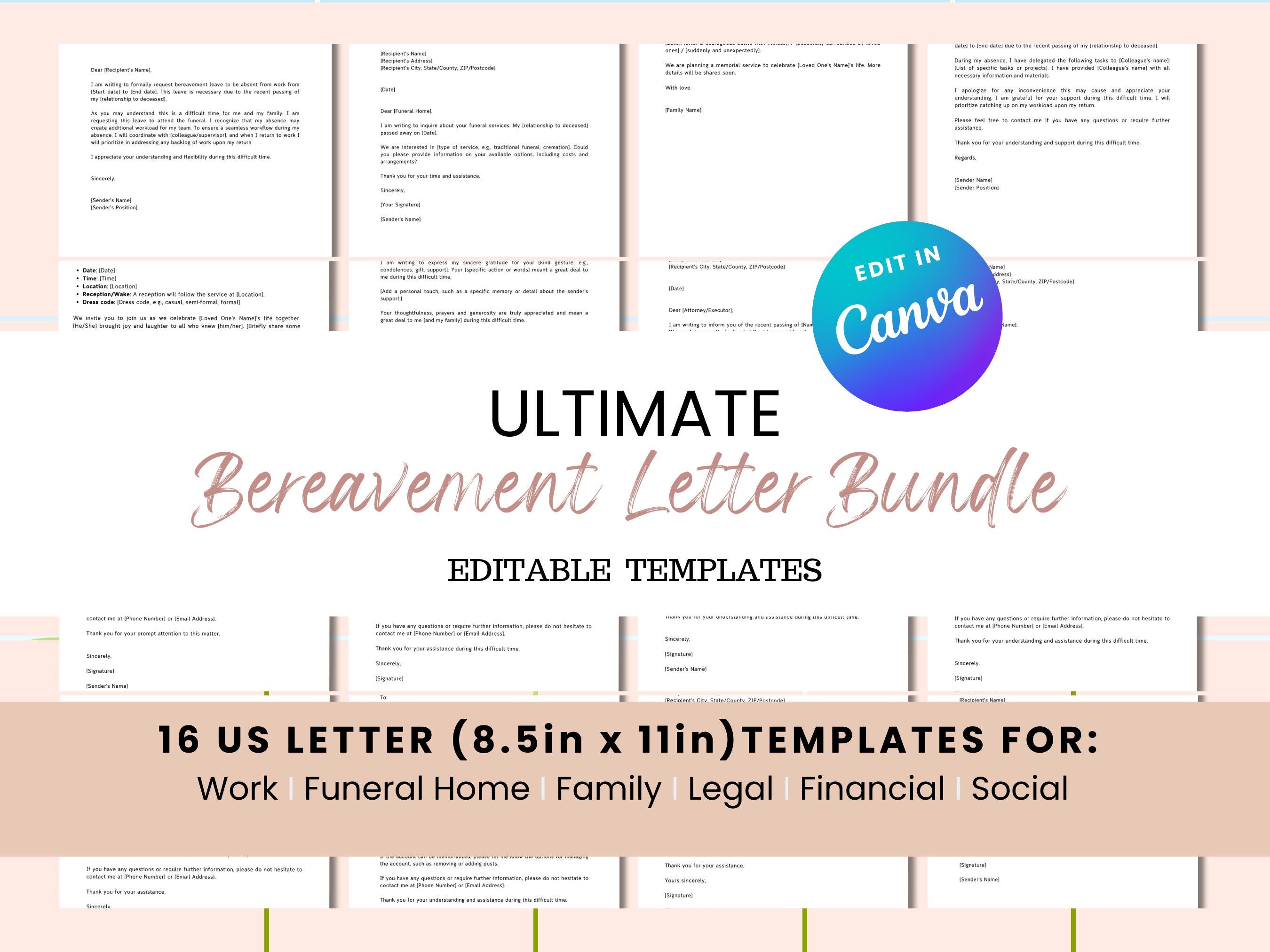 Editable Personalise Letter Template – Canva Grief Support Pack for ...