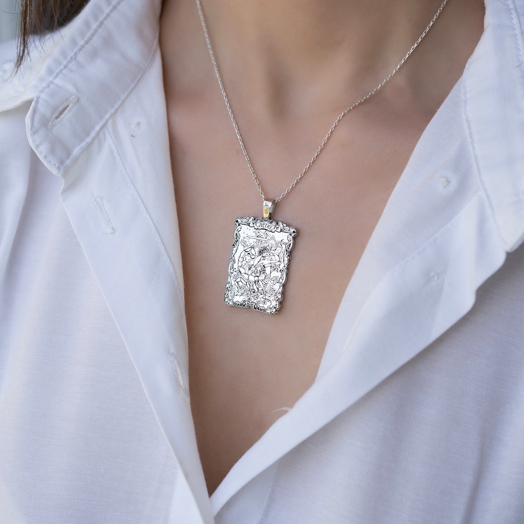Silver Tarot Justice Necklace, 925K Sterling Silver Justice Tarot Card ...