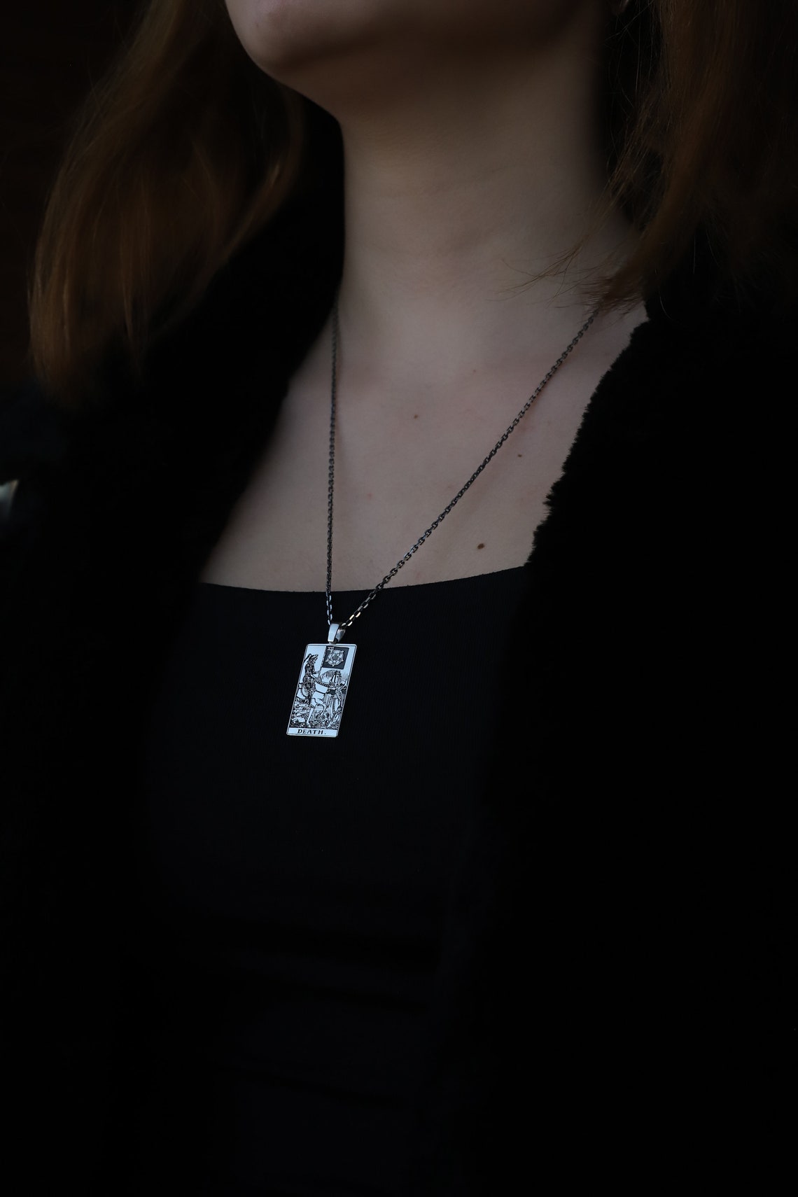 Silver Tarot Death Necklace, 925K Sterling Silver Death Tarot Card ...