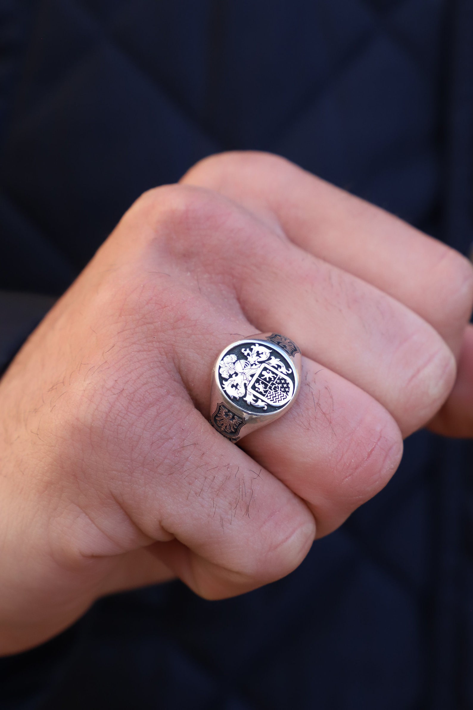 Silver Family Crest Rings Crest Ring Coat of Arms Signet - Etsy