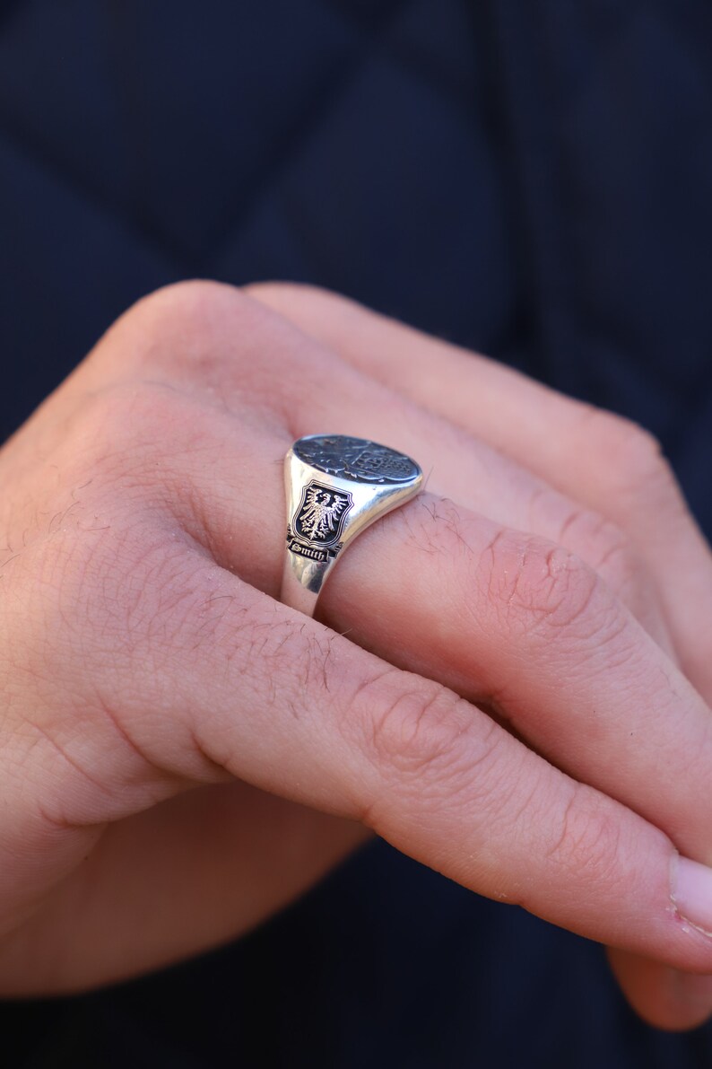 Silver Family Crest Rings Crest Ring Coat of Arms Signet - Etsy