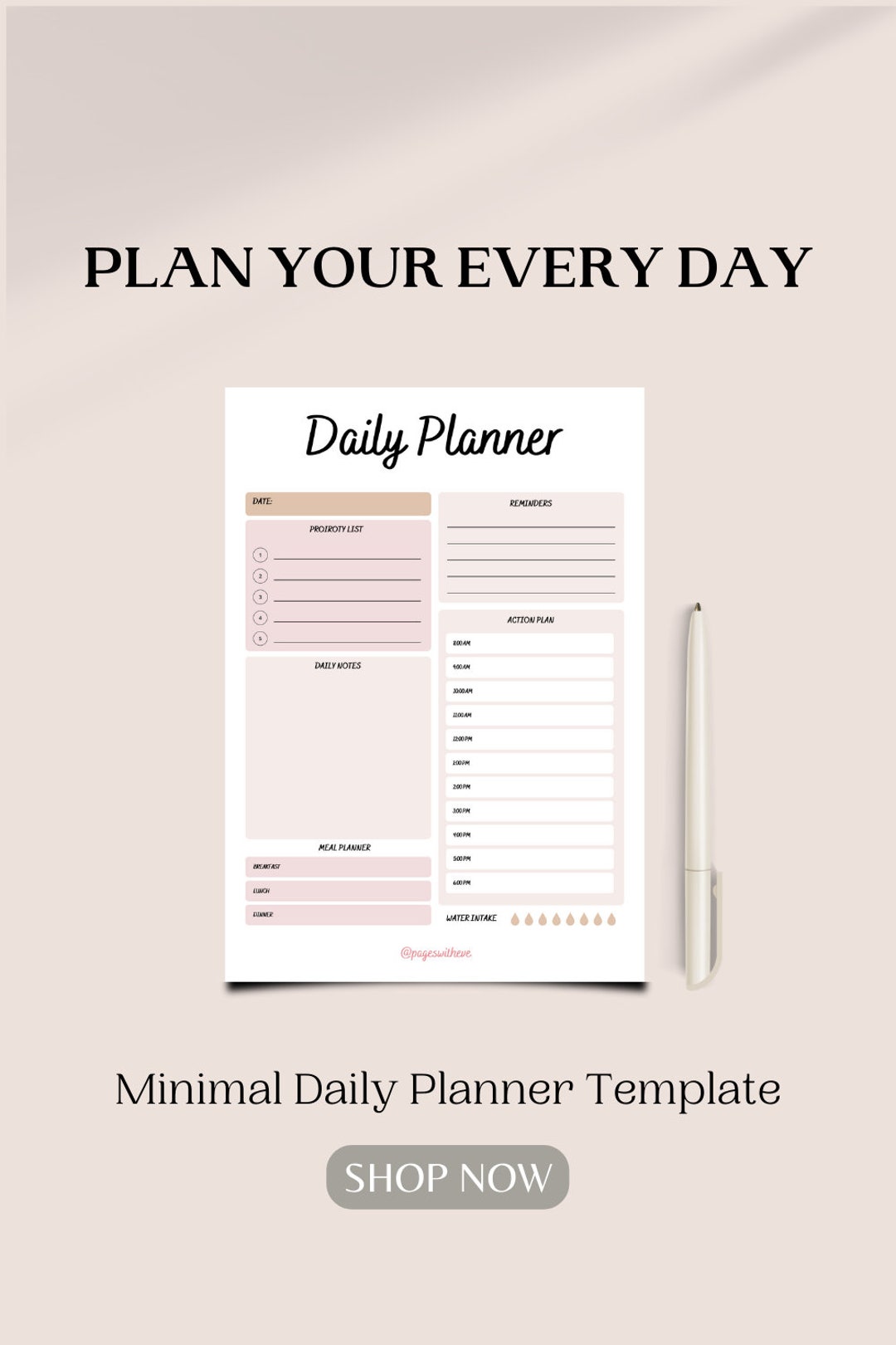 Modern Minimalist Planner, Daily Planner, Calendar Planner, Printable ...