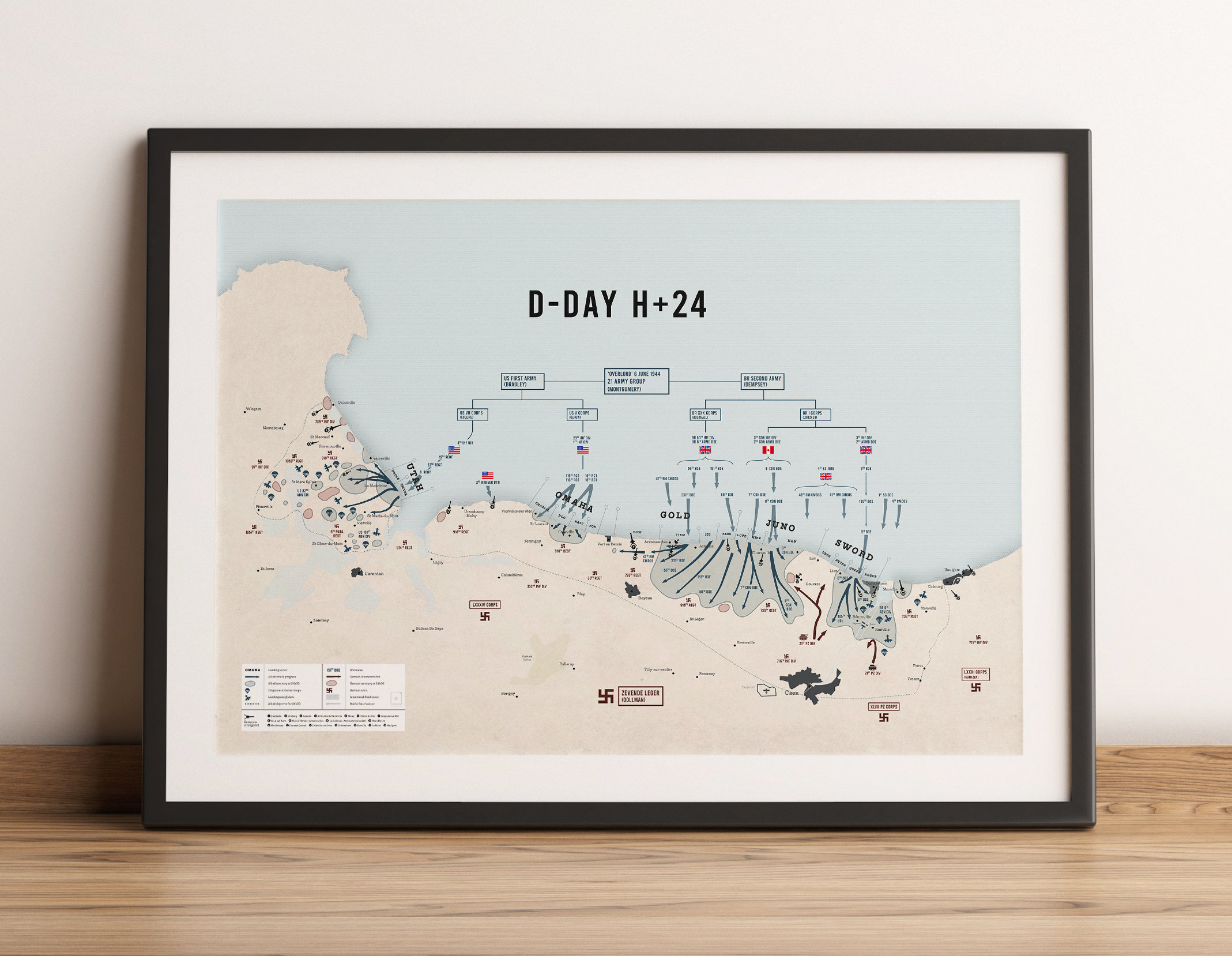D-day Map Poster of Normandy With All Beach and Airborne Landings in ...