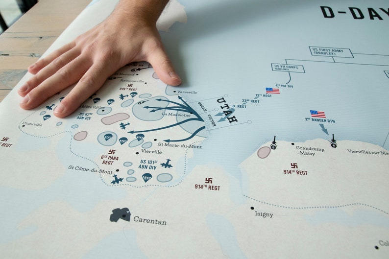D-day Map Poster of Normandy With All Beach and Airborne Landings in ...