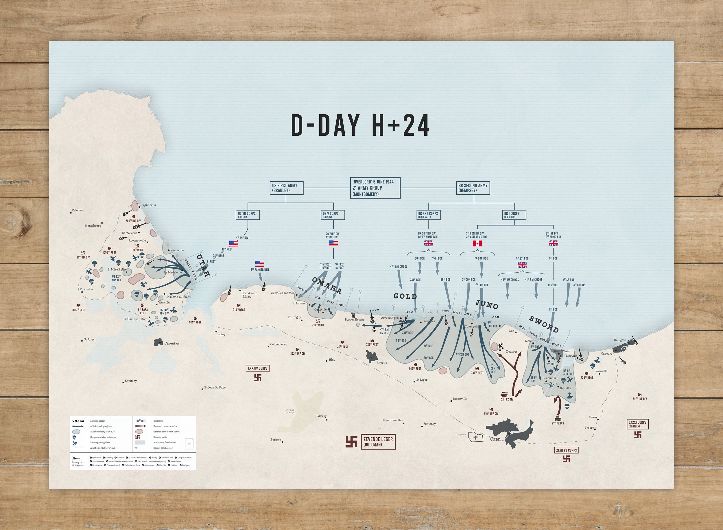 D-day Map Poster of Normandy With All Beach and Airborne Landings in ...