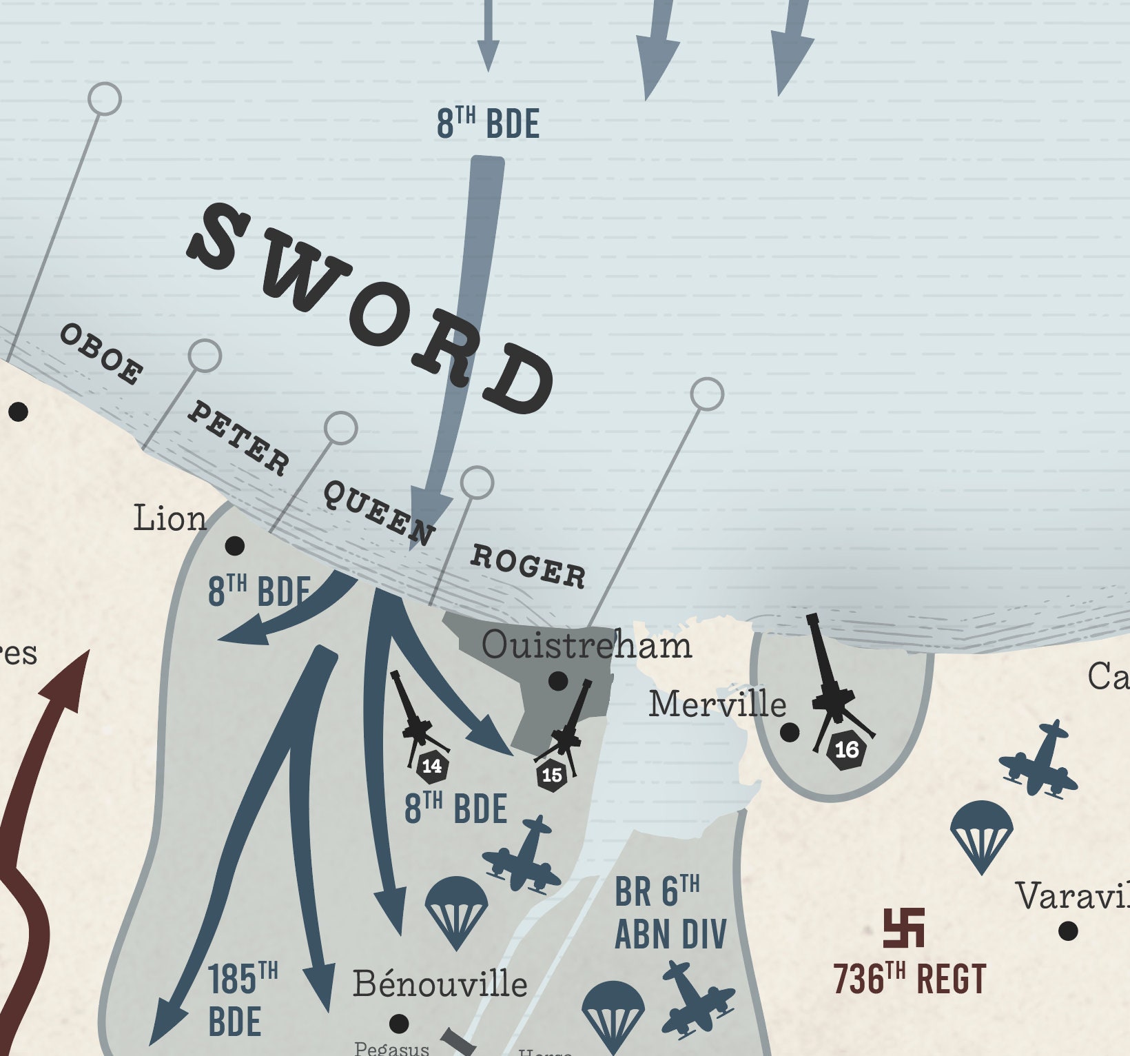D-day Map Poster of Normandy With All Beach and Airborne Landings in ...