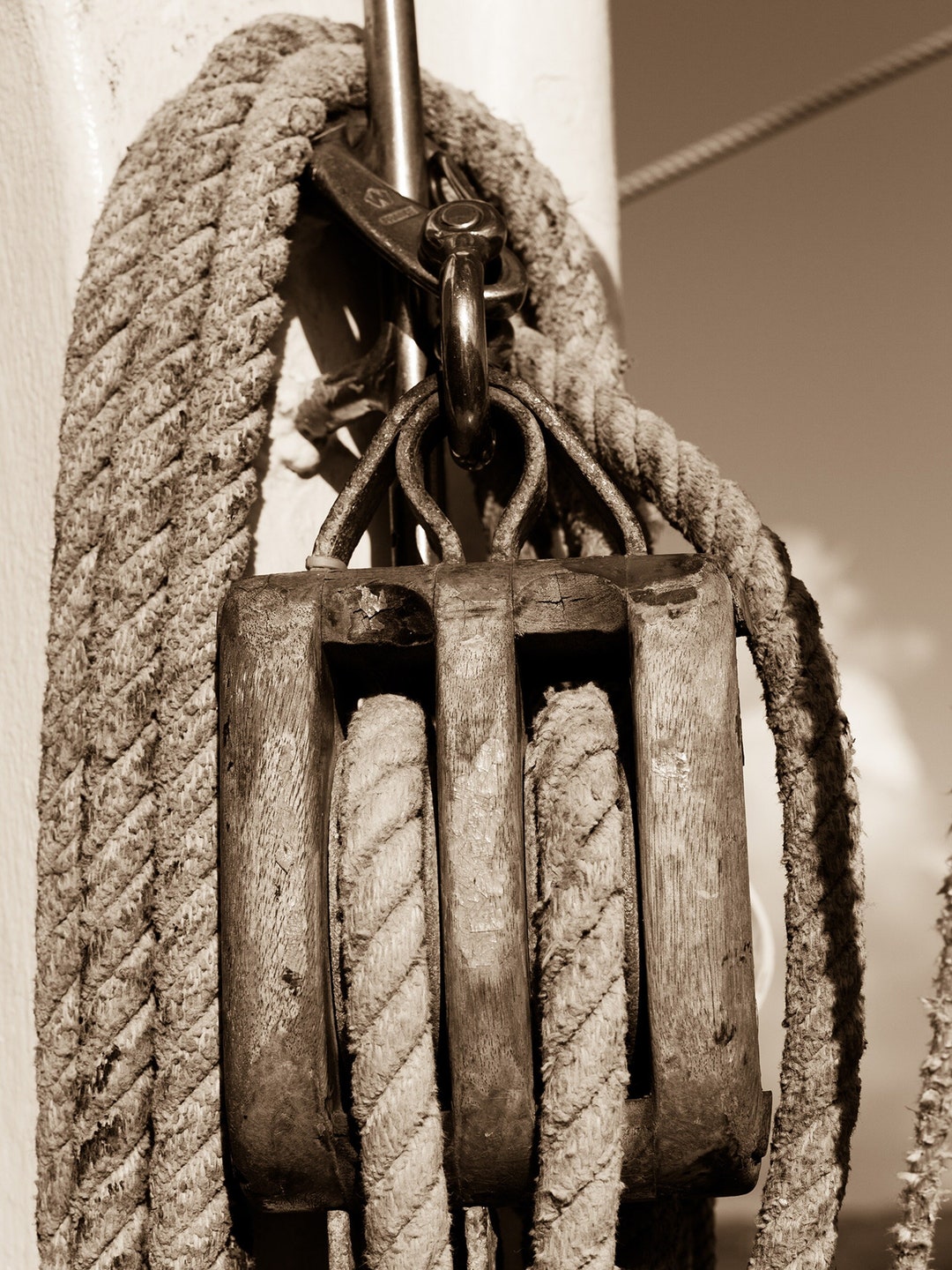 Sepia Toned "vintage" Ships Wooden Block and Tackle Greeting Card Blank ...