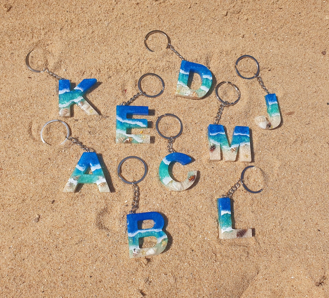 Beach Keyring - Resin Letter - Keyring Initial - Personalised Gift ...