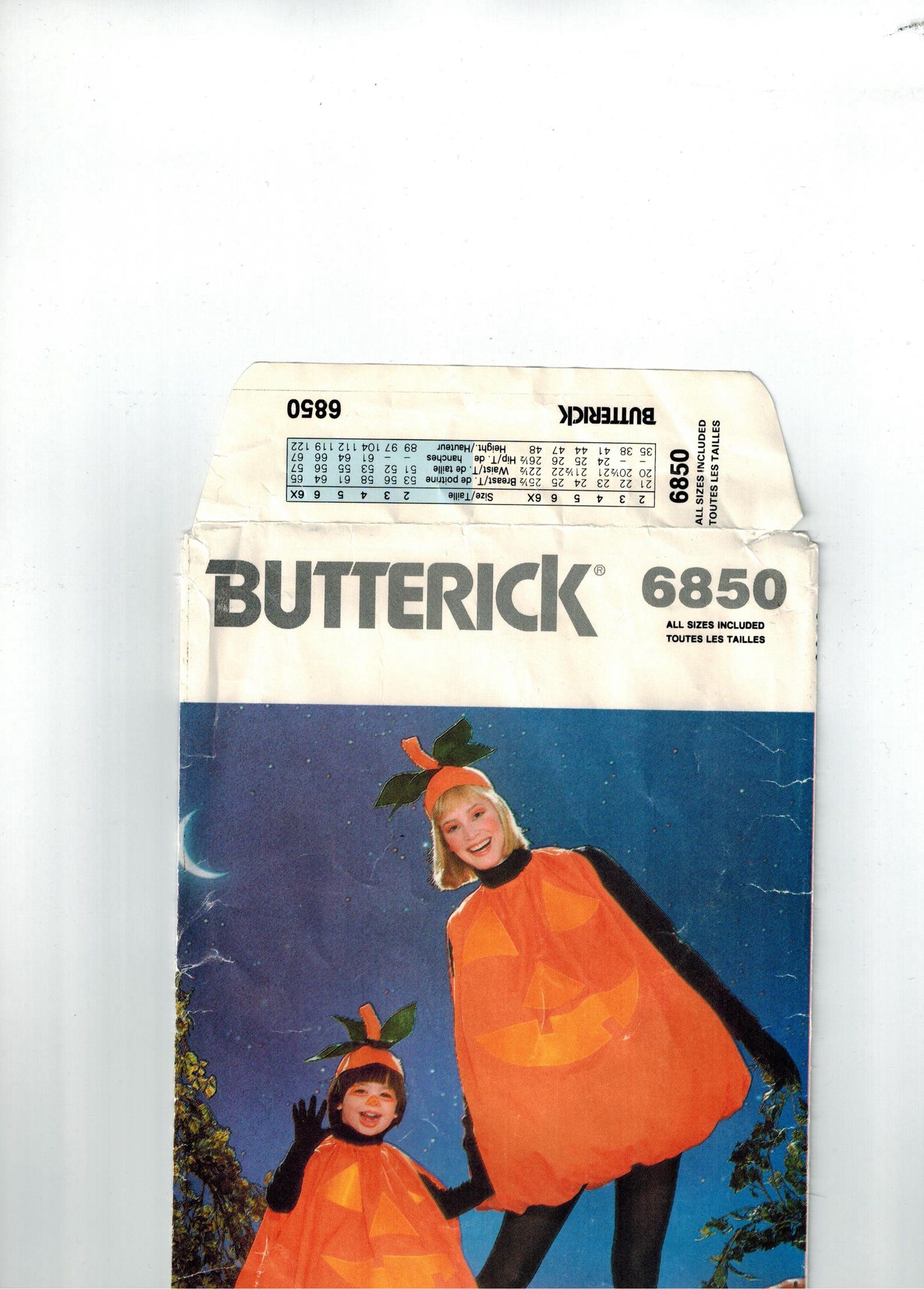 Butterick 6850 - Vintage 1980's Halloween Pumpkin Adult and Child's ...