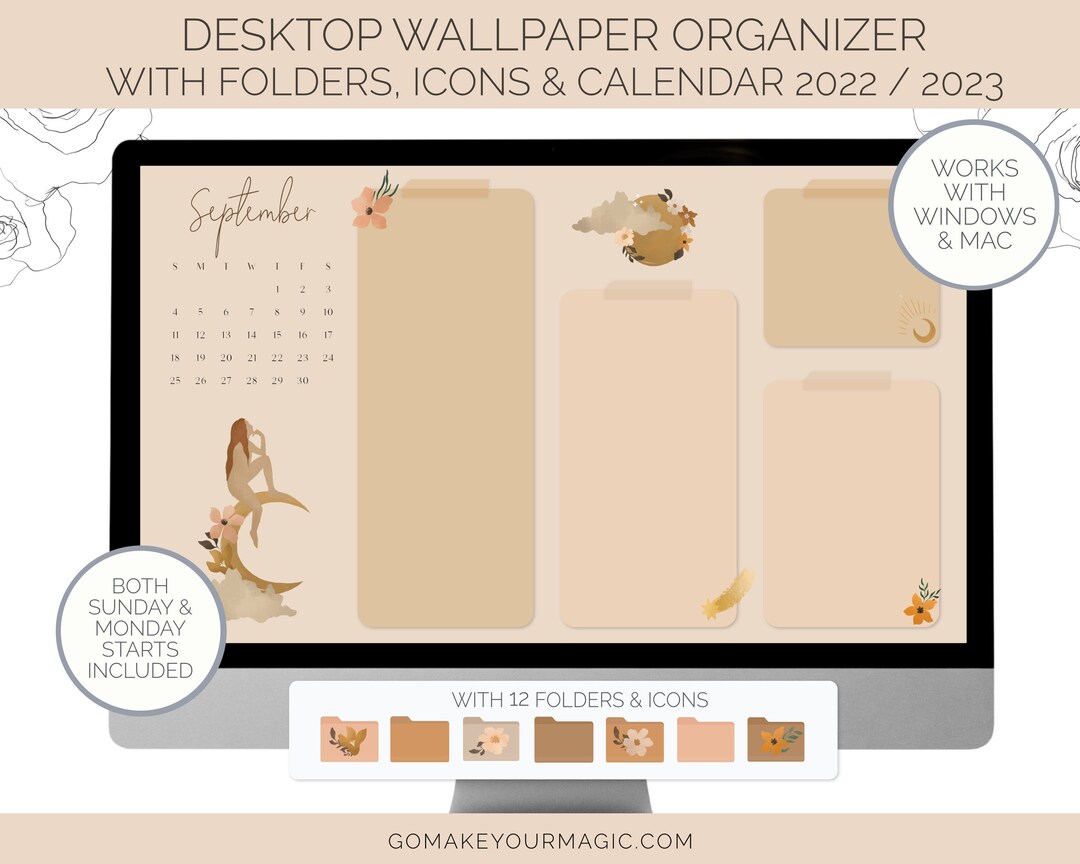 Desktop Wallpaper Organizer Calendar 2022 2023 Desktop - Etsy Ireland