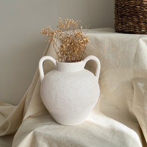 White Textured Ceramic Vase for Flowers Distressed Rustic Vase Handmade ...