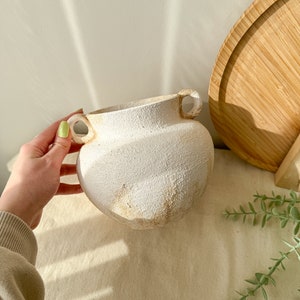 Rustic Kitchen Utensil Holder, White Textured Ceramic Vase, Handled ...