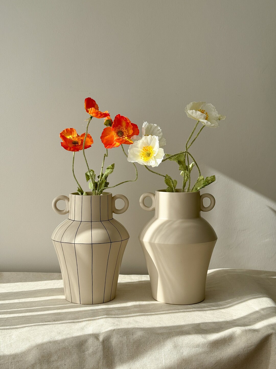 Scandinavian Handmade Ceramic Vase Cream Striped Vase Modern Vases ...