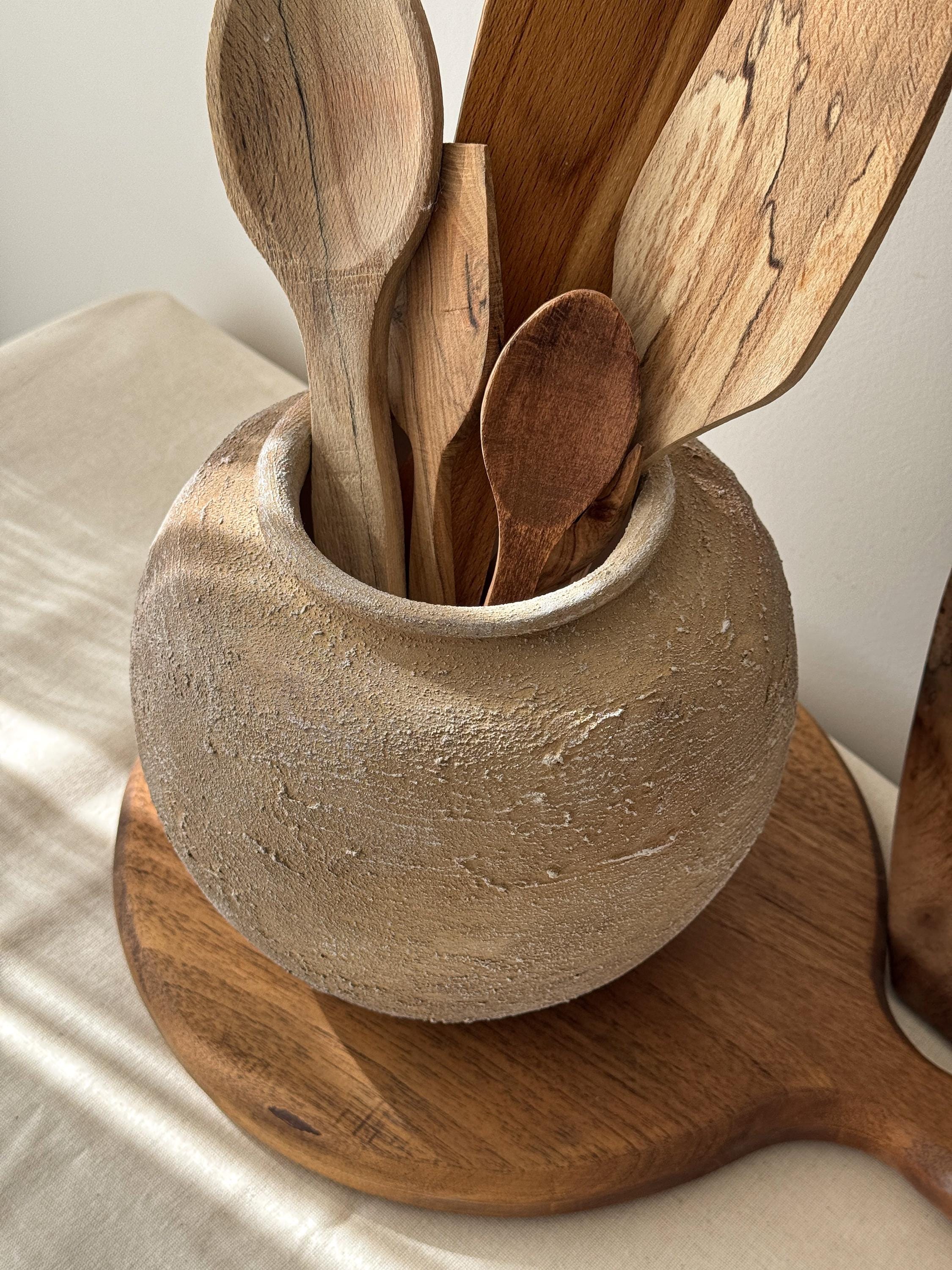 Rustic Ceramic Utensil Holder Kitchen Crock : Wabi Sabi Pottery ...