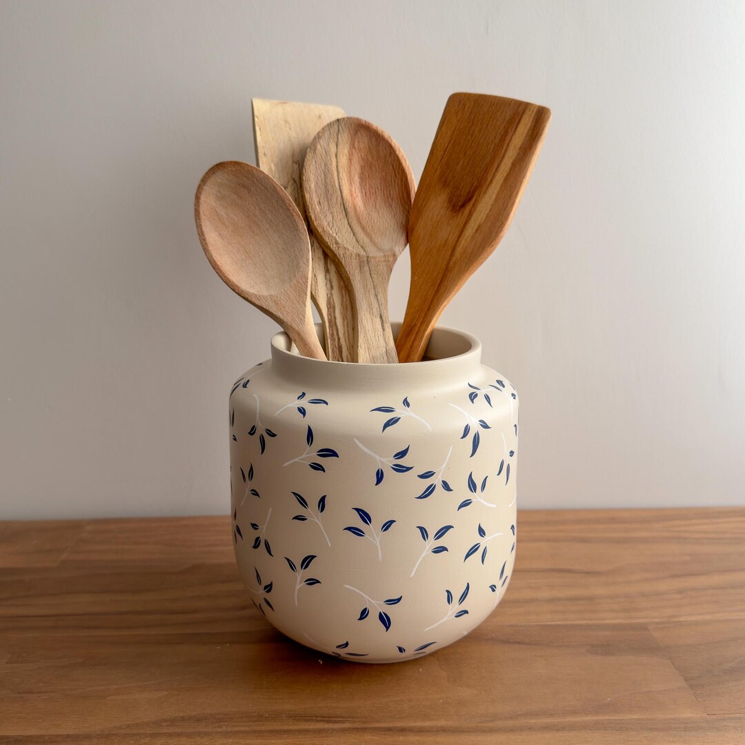 Ceramic Kitchen Utensil Holder, Handpainted Spoon Holder, Ceramic Vase ...