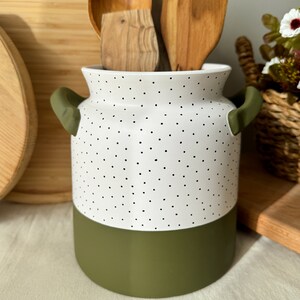 Handmade Green Dotted Ceramic Kitchen Utensil Holder, Speckled Handled ...